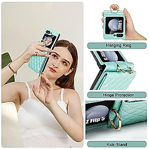 KSRIDOTE for Samsung Galaxy Z Flip 5 Case,Galaxy Z Flip 5 Phone Case Wallet with Card Holder & Ring Crossbody Wallet Case Luxury Gift for Women, Mint Green