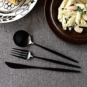 Flatware Set, Matte Black Silverware Set, AOOSY Heavy Solid 20-Piece 18/10 Stainless Steel Flatware Cutlery Set for 4, Mirror Finish, Dishwasher Safe, Nice Box Package(A Matte Black Flatware)