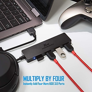Kingwin USB Hub 4 Port USB 3.0 Data Hub for Mobile SSD, MacBook, Mac Pro/ Mini, iMac, Chromebook, Surface Pro, USB Flash Drives, Notebook PC, XPS, and More [Ultra Slim]
