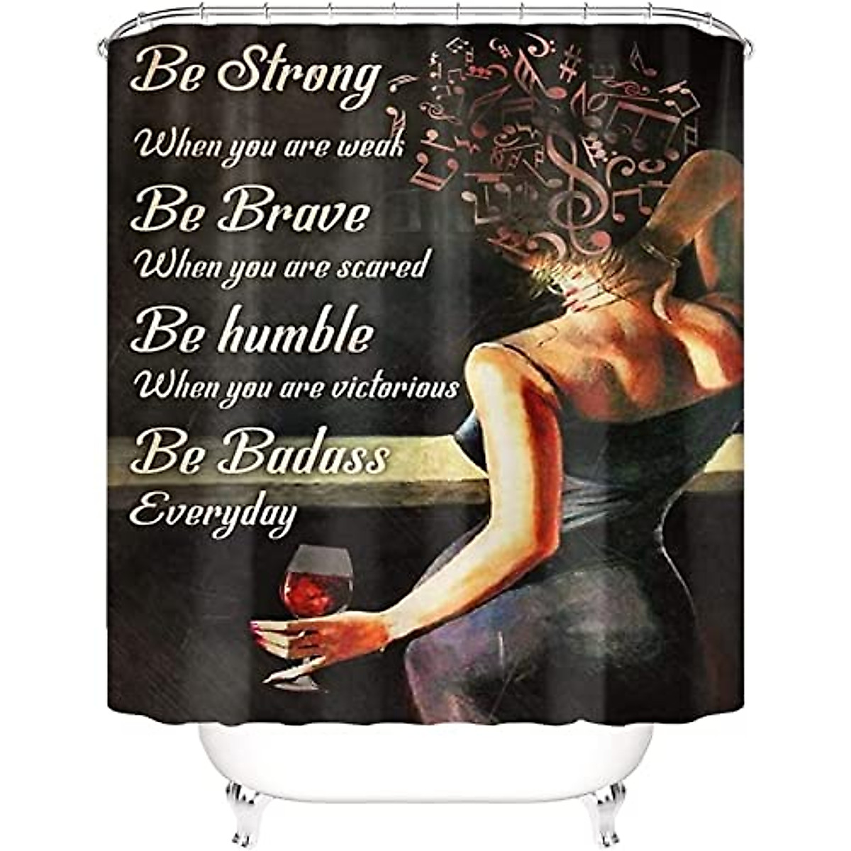 Byitre 4PCS Shower Curtain Set with Rugs,Toilet Lid Cover and U-Shaped Mat,African American Shower Curtains for Bathroom Waterproof Polyester Black Women Bathroom Sets, 71''x71'' (QY005Redwine woman)