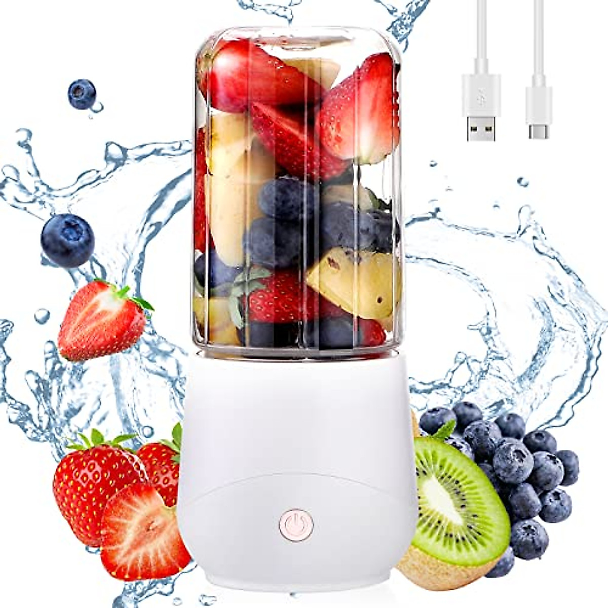 Portable Blender Personal Size Blender - Mini Blender for Shakes and Smoothies USB Charge Small Blender Fresh Juice Blender Cup with 4 Blades for Travel Kitchen Gym Office Outdoors