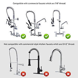 Pre Rinse Sprayer with Black 7/8"-20UNEF Handle Grip Assembly, 1.42 GPM High Pressure Pull Down Spray Head, Handheld Dish Sprayer Nozzle Replacement Part for Commercial Restaurant Kitchen Sink Faucet