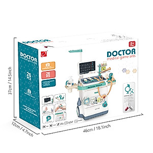 Sotodik Doctor Kit for Kids 26 Accessories Pretend Medical Station Set for Boys & Girls Mobile Cart with Stethoscope and Medical Toy Accessories for Ages 3 and Up Children Role Play Educational Toys