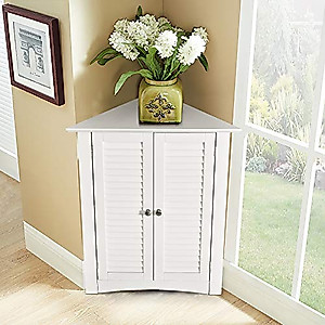 Tangkula Bathroom Corner Cabinet, Storage Cabinet w/Double Shutter Doors & Adjustable Shelf, Freestanding Floor Cabinet for Bathroom Living Room, 13 x 25.5 x 31.5 Inch (White)