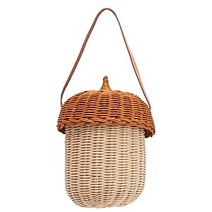 Zerodis Kids Rattan Storage Basket, Cute Photography Props Exquisite Hand Woven Decorative Rattan Basket Bag Acorn Shaped for Home (Large Handbag)