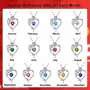 Iefil March Birthstone Necklace for Women, Blue Aquamarine Necklace Rose Love Heart Birthstone Jewelry Mothers Valentines Day Christmas Anniversary Birthday Gifts for Mom Wife Her