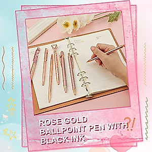 7pcs Rose Gold Ballpoint Pen, Crystal Metal Rose Gold Pens Black Ink Fine Point Tip Diamond Pens Rose Gold Glitter Ballpoint Pens for Wedding Home School Office Supplies