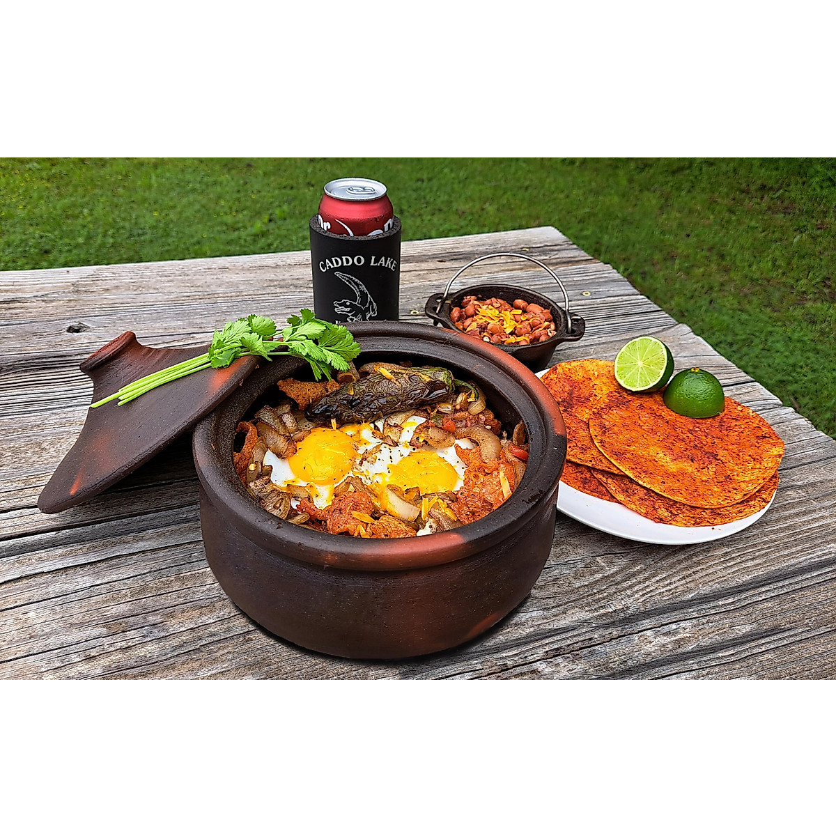 High Wind Flamed Dark Primitive Cooking Pot - Pre Seasoned - Made from Fire Clay: Suitable for Stove Top and Open Fire
