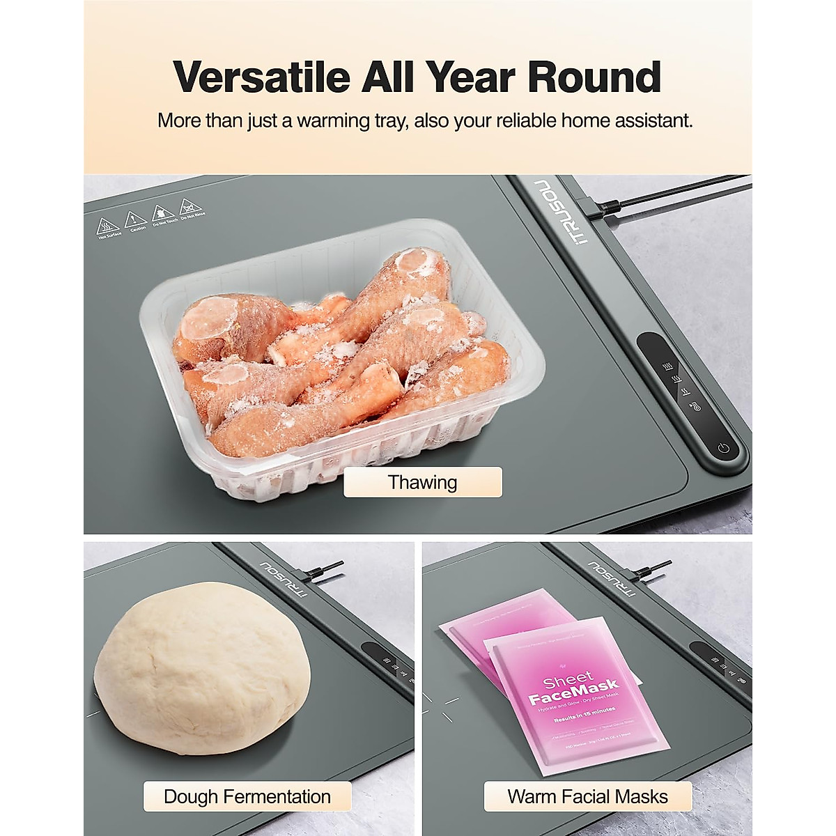 iTRUSOU Electric Warming Tray - Full Surface Heating,Rollable & Portable,Premium Silicone Nano-Material,3 Temperature Settings,Auto Shut-Off -Versatile Food Warmer for Gatherings,Parties,Everyday Use