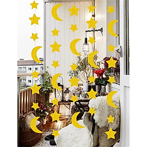 TOSFUYA Gold Star Moon Garland, Hanging Banner Decoration for Wedding Birthday Baby Shower Party Decoration 26 Ft