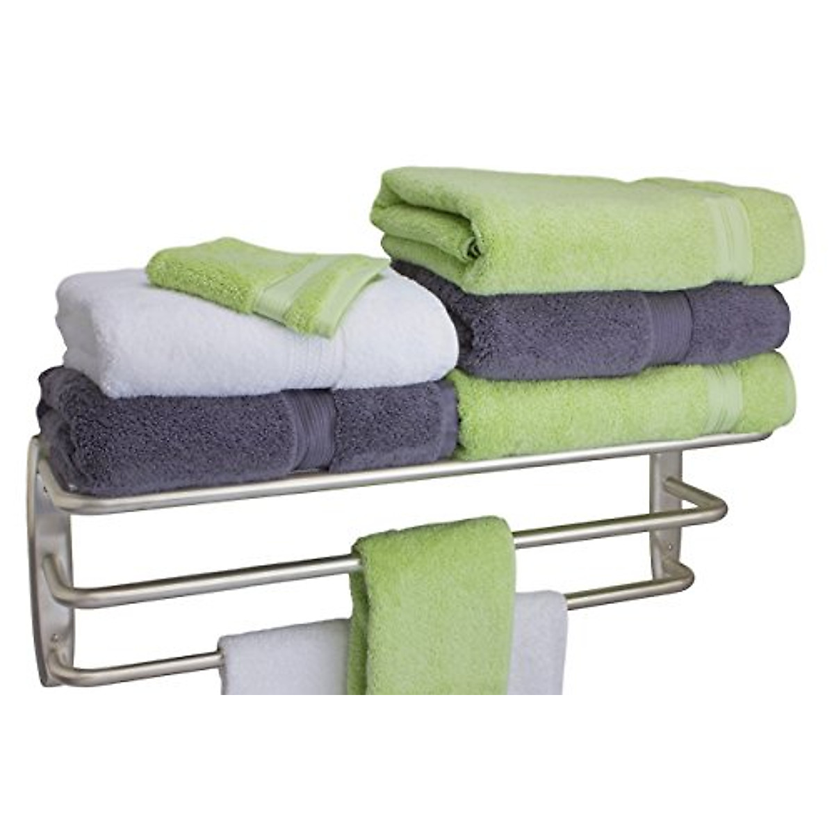 FPL Oversized 28 Inch Stainless Steel Hotel Towel Rack & Shelf in Brushed Stainless Steel Finish
