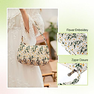 Women's Tote Bag Mini Flowers Embroidered Handbag Small Cellphone Purse Canvas Hobo Bag