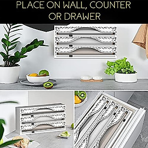 Extra Long Foil and Plastic Wrap Organizer for 15" Rolls, 3 in 1 Plastic Wrap Dispenser with Cutter, Aluminum Foil Organization And Storage, Parchment, Wax Paper Dispenser for Drawer