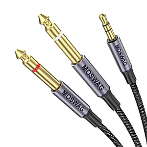 MOSWAG 3.5mm 1/8" TRS Male to 2X 6.35mm 1/4" TS Male Mono Stereo Y-Cable Splitter 10FT/3Meter Compatible for Home Stereo Systems,Laptop,Amplifier,Mixer Audio Recorder，MP3,etc