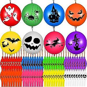 Leyndo 120 Pcs Halloween Punch Balloons 18'' Latex Round Punch Balls with Rubber Bands Attached Pumpkin Punch Game Trick or Treat Toys for Halloween Treats Party Supplies Decoration Goodie Bag Filler