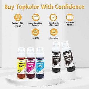 Topkolor Compatible Ink Bottle for 522 T522 Refill Ink for ET-2720 ET-2800 ET-2803 ET-2710 ET-4700 ET-4800 ET-1110, 4-Pack