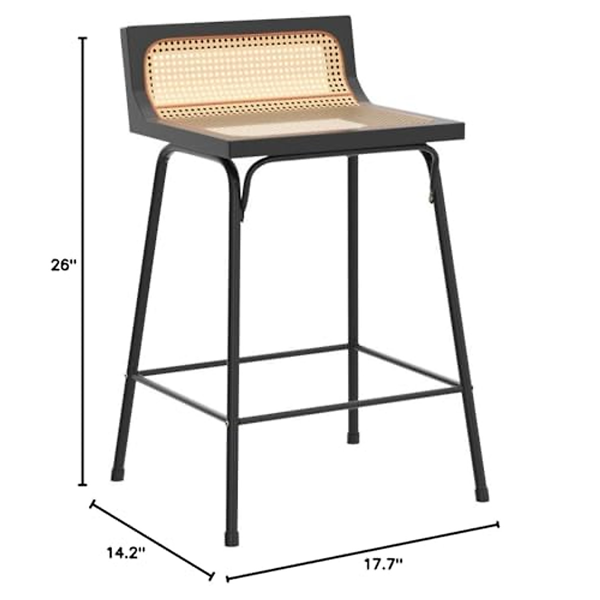 ZYBT Black Rattan Bar Stools Set of 2, Counter Height, 24 inch