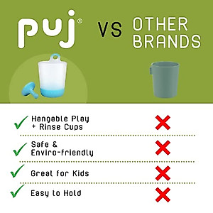 Puj - Phillip Cups, Hangable, Rinse-and-Play Reusable Plastic Cups, Highly Functional Fun Cups for Kids, Set of 4 Kids Cup with 4 Grippy Hooks - Frustration Free Packaging (MultiColor)