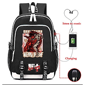 TIMMOR MAGIC Anime Baki Backpack with USB Charging Port, Schoolbags Bookbags.(Black4) One Size