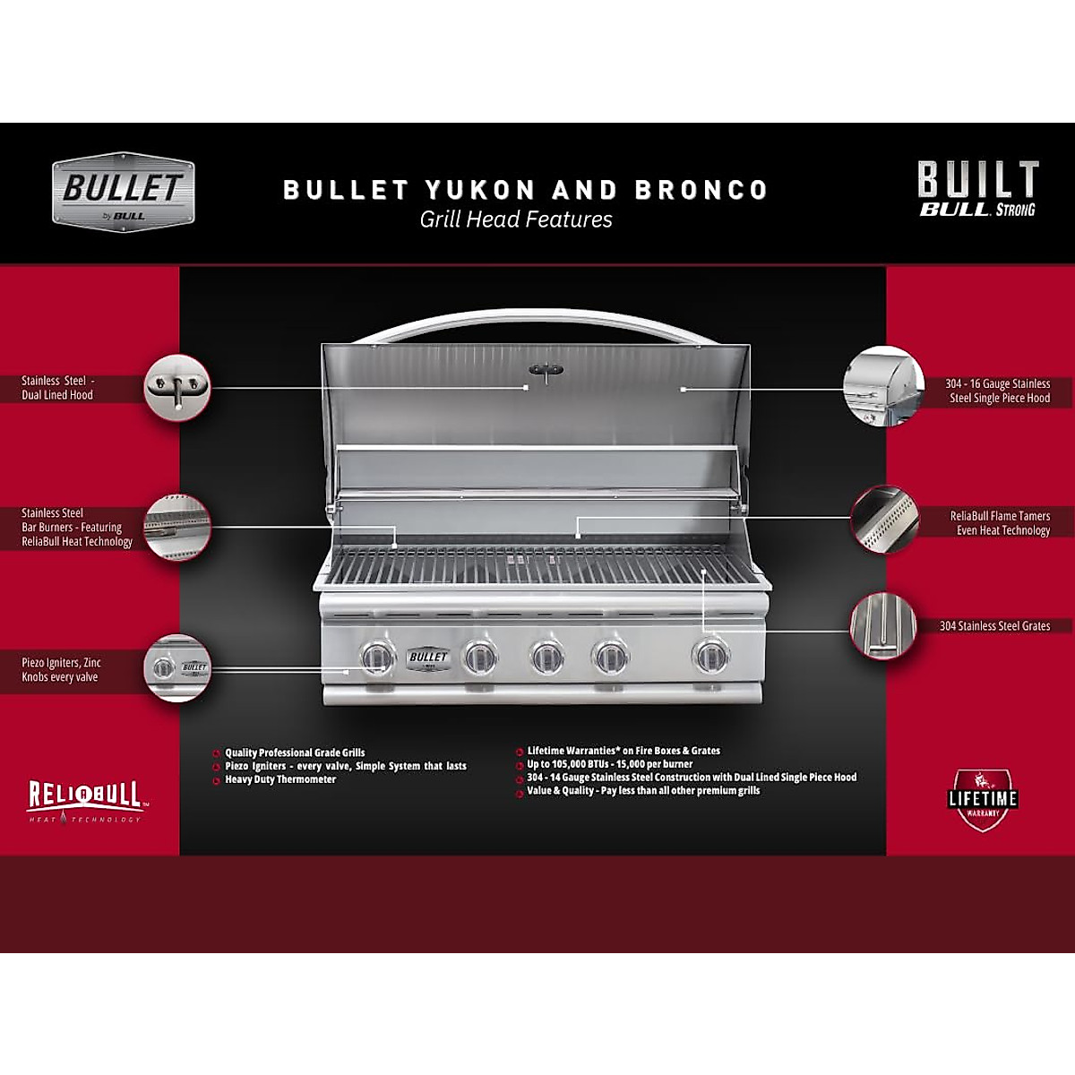 Bullet by Bull Outdoor Products 48109 Bronco Bullet by Bull 4 Burner Grill Natural Gas, Stainless Steel