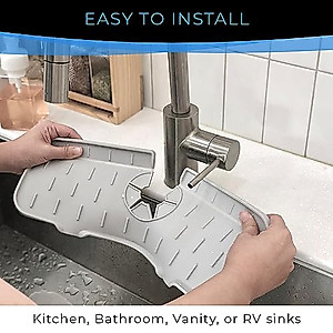 Silicone Faucet Handle Drip Catcher Tray Mat, Silicone Faucet Mat Dish Soap Sponge Holder for Kitchen Sink Accessories Gadgets, Drying Mat for Kitchen Counter Bathroom Kitchen Sink Splash Guard -Grey