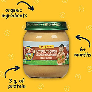 Earth's Best Organic Baby Food Jars, Stage 2 Protein Puree for Babies 6 Months and Older, Organic Butternut Squash Chicken and Multigrain, 4 oz Resealable Glass Jar