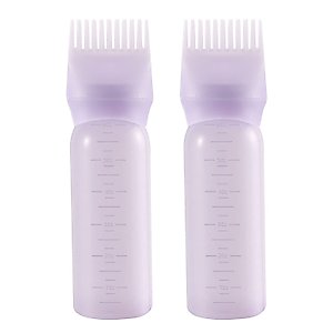 Pimoys Root Comb Applicator Bottle 6 Ounce, 2 Pack Oil Applicator for Hair Dye, Bottle Applicator Brush with Graduated Scale, Purple