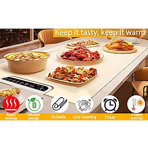 Food Warming Mat, Food Warmer for Parties Buffet - Upgraded Foldable Graphene Full Surface Fast Heating Electric Warming Tray, Portable Food Warmers Pad for Parties, 3 Temp,Auto Shut-Off & Child-Lock