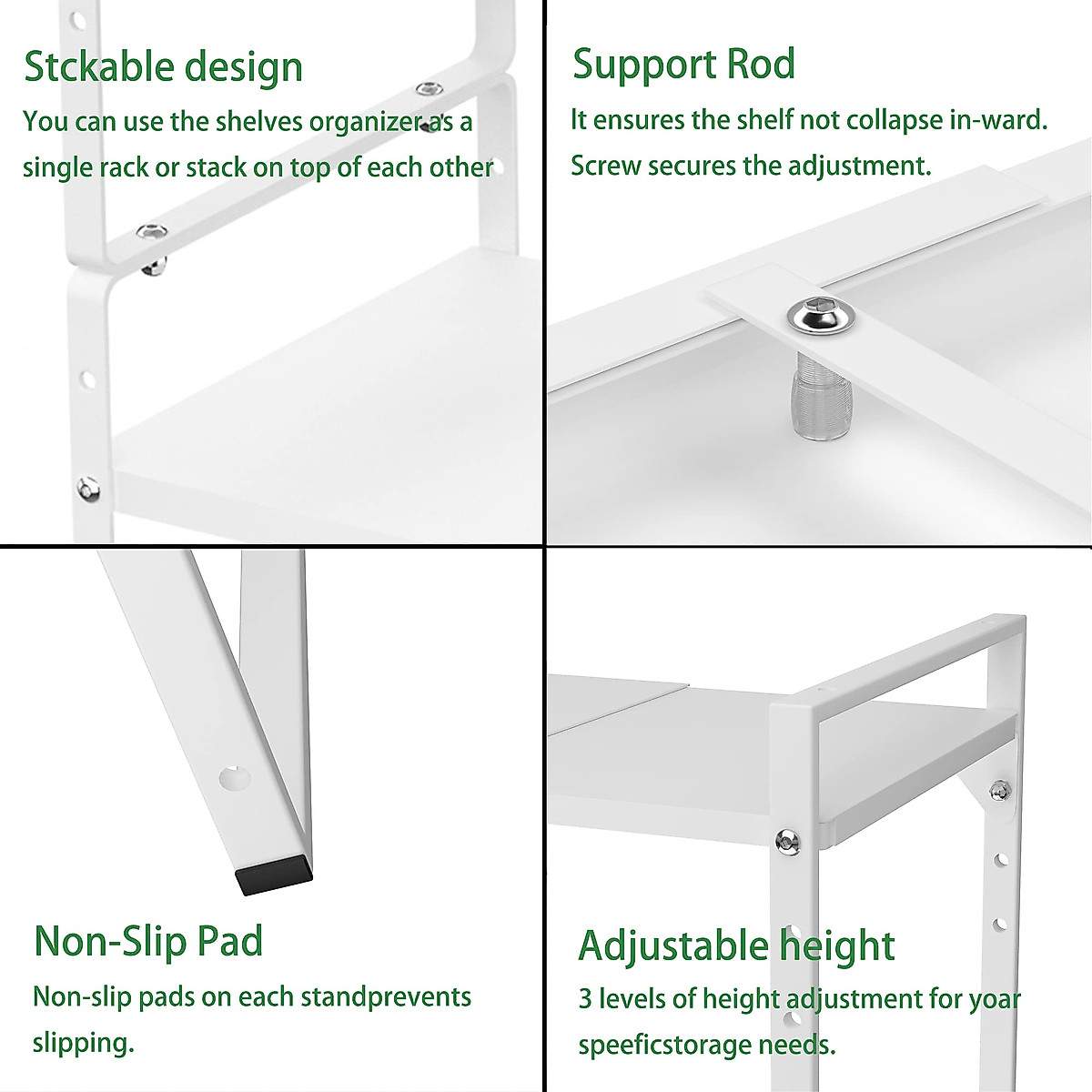 iPEGTOP Extendable Microwave Oven Rack, Adjustable Height Microwave/Toaster Shelf Heavy Duty Metal Pantry Shelf Space Riser Stand Organizer for Kitchen Counter Top Organization, White
