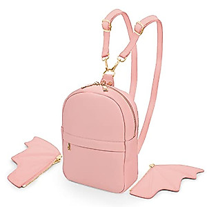 Women Fashion Mini Backpack Purse | Detachable Bat Angel Wing Shoulder Bag (Pink)