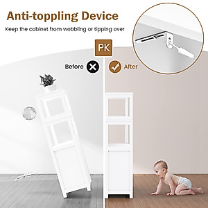 GLACER Large Bathroom Floor Cabinet, Freestanding Multipurpose Storage Cabinet with Drawer, 2 Open Shelves and Door Cupboard for Bathroom, Kitchen or Living Room, 24 x 13 x 48 inches (White)