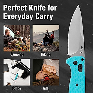 FLISSA 4.5" Folding Pocket Knife, Lightweight EDC Pocket Knife with Axis Lock, 3.2" AUS-8 Steel Blade, Sharp Camping Hiking Knife with Pocket Clip, Unique Tool Gift for Men, Dad (Blue)