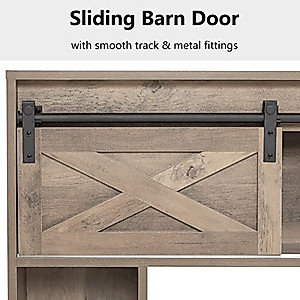SOSPIRO Farmhouse Over The Toilet Storage with Sliding Barn Door, Freestanding Bathroom Organizer Over Toilet Storage Cabinet Shelf Space Saver Rack for Restroom, Laundry, Oak