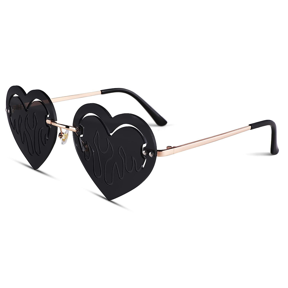 NULOOQ Rimless Halloween Sunglasses for Women Men Christmas Tree Glasses Party Prom Cosplay Rave Eyewear (Heart Black)