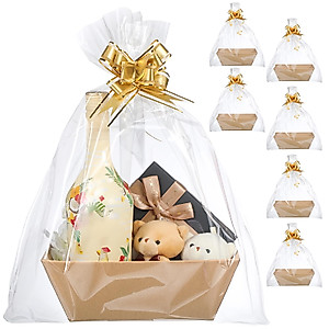 Mimorou,22 Pieces Baskets for Gifts Empty Gift Basket Kit Includes 6 Empty Gift Baskets 6 Clear Gift Bags for Baskets and 10 Gold Pull Bows Gift Packages for Wedding Birthday Thanksgiving Party Gift Wrapping