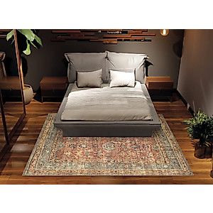 Bloom Rugs Washable Non-Slip 9' x 12' Rug - Terracotta/Mustard Traditional Area Rug for Living Room, Bedroom, Dining Room, and Kitchen - Exact Size: 9' x 12'