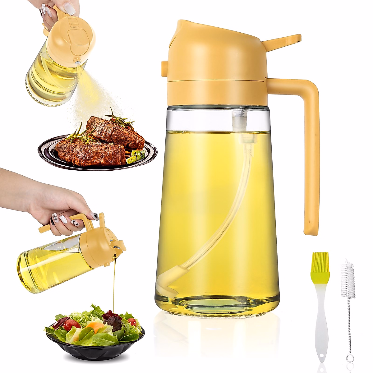 PRO IPLAS 2 in 1 Oil Sprayer For Cooking,Oil Dispenser Bottle For Kitchen, 17oz Oil Sprayer For Cooking, Kitchen, Salad, BBQ, Air Fryer Steak Black