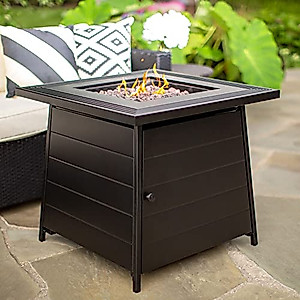 Endless Summer, The Anderson, 28" Square Steel Mantel Outdoor Propane Fire Pit, Includes Lava Rock and Table Insert
