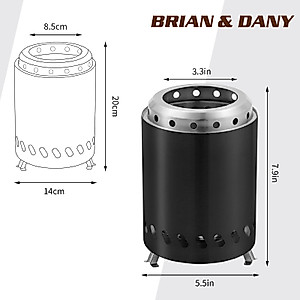 BRIAN & DANY Tabletop Solo Fire Pit with Stand, Smokeless Firepit for Outside, Stainless Steel Stove Bonfire, Fueled by Pellets or Wood, Includes Travel Bag & Fireproof Mat - 7.9 x 5.5in,Black