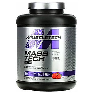 Mass Gainer Protein Powder | MuscleTech Mass-Tech Mass Gainer | Whey Protein Powder + Muscle Builder | Weight Gainer | Protein Powder for Muscle Gain | Creatine Supplements | Strawberry, 7 lbs