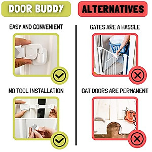 Door Buddy Adjustable Cat Door Latch - Grey 2 Pack. Pet Door Holder to Dog Proof Cat Litter Box & Keep Dog Out of Cat Food. Simpler Than Cat Gate or Interior Cat Door. Adjustable Door Strap for Pets