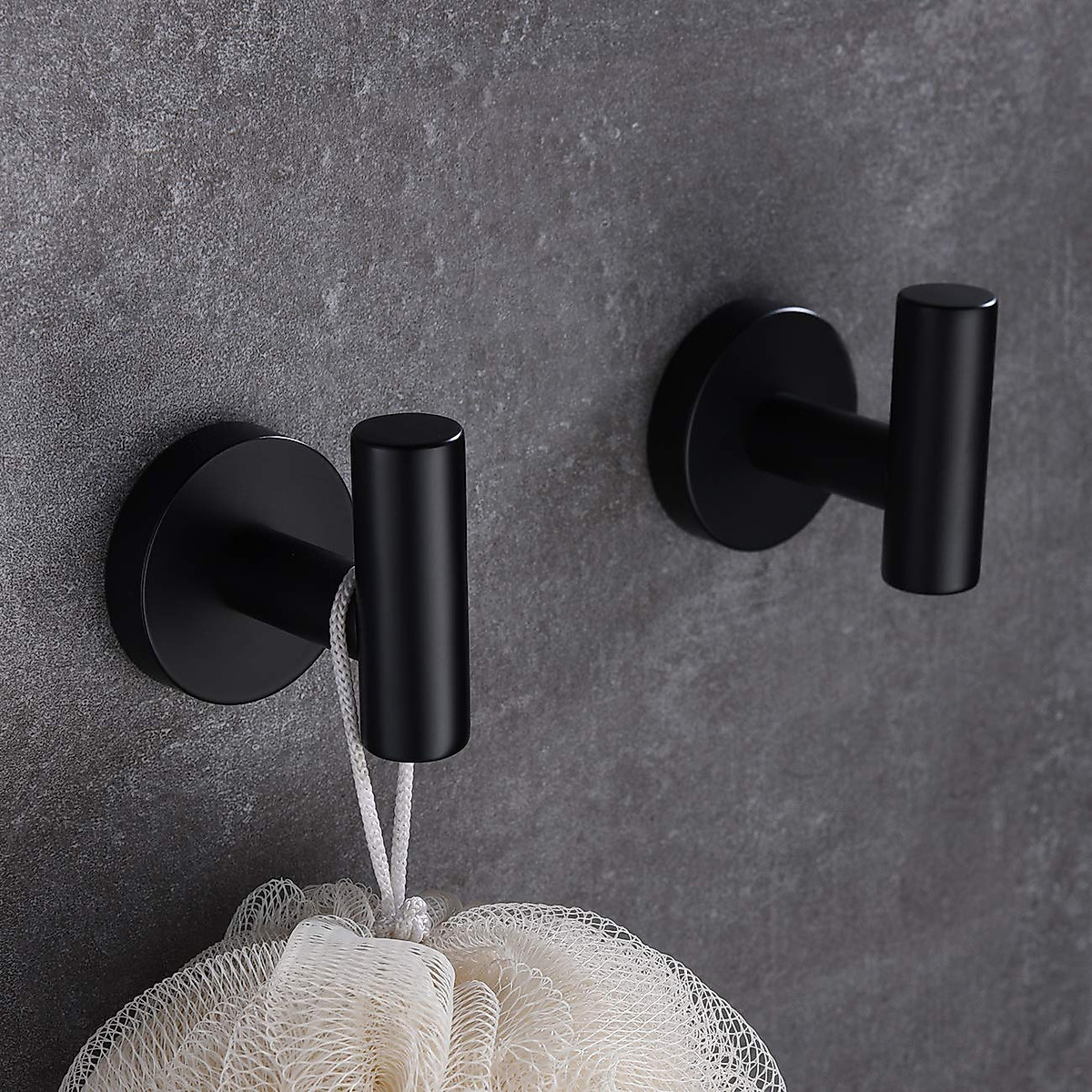 Hoooh Matte Black Towel Hook, SUS 304 Stainless Steel Coat/Robe Clothes Hook for Bath Kitchen Garage Wall Mounted (2 Pack), B100-BK-P2