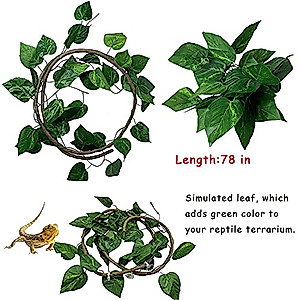 kathson 4 PCS Reptile Driftwood Habitat Decor Reptile Branches Bendable Vine Leaves Terrarium Wood Ornament Lizard Tank Accessories for Gecko, Snakes, Chameleon, Hermit Crab, Spider