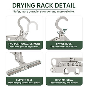 ZL7QHSE Folding Clothes Drying Rack with 5 Holes, 2 Racks and 5 Travel Hangers Foldable, Drying Rack Clothing for Dorm,Laundry,Outdoor Camping, Hotel Room(Grey)