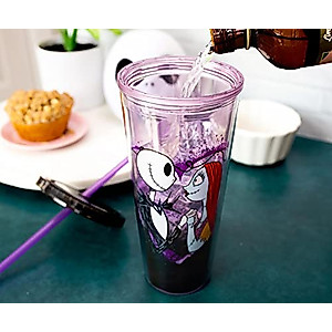 Disney The Nightmare Before Christmas 24-Ounce Carnival Cup With Reusable Straw and Leakproof Lid | Plastic Cold Cup For Boba Milk Tea Beverages, Home & Kitchen Essentials | Tim Burton Halloween Gifts