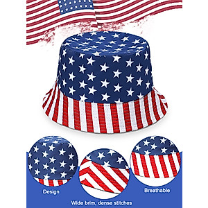 16 Pcs American Flag Bucket Hat Packable 4th of July Fisherman Hats USA Bucket Hat Patriotic Summer Travel Beach Sun Hat for Women Men