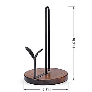 Standing Paper Towel Holder, Kitchen Paper Hanger Rack, Simply Tear Wooden Paper Towel Organizer Roll Dispenser for Cabinet Countertop Dining Room Table, Black