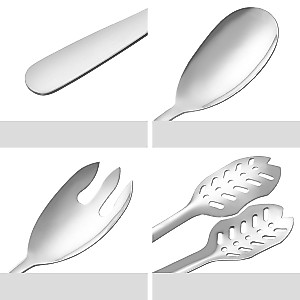Ymeibe Salad Spoon and Fork Stainless Steel Tong Serving Set, Heavy Duty Smooth Finish Metal Serving Utensils Large Salad Servers for Home Kitchen Party Buffet Supply (Silver)
