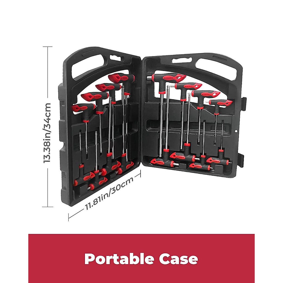 ROTATION 16 Pcs Hex and Torx Wrench Set, T Handle Allen Key with Case, for Long Shafts, Storage Rack, Auto, Bike, Moto