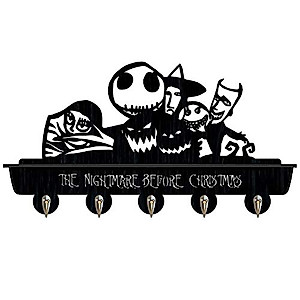 The Nightmare Before Christmas Coat Hook Hat Rack Key Hook Coat Hook Towel Holder, with 5 Metal Hooks, Clothes Hook, Kitchen Shelf, Wooden Storage Shelf,Black,16 Inch, 11 Lbs (N-02)